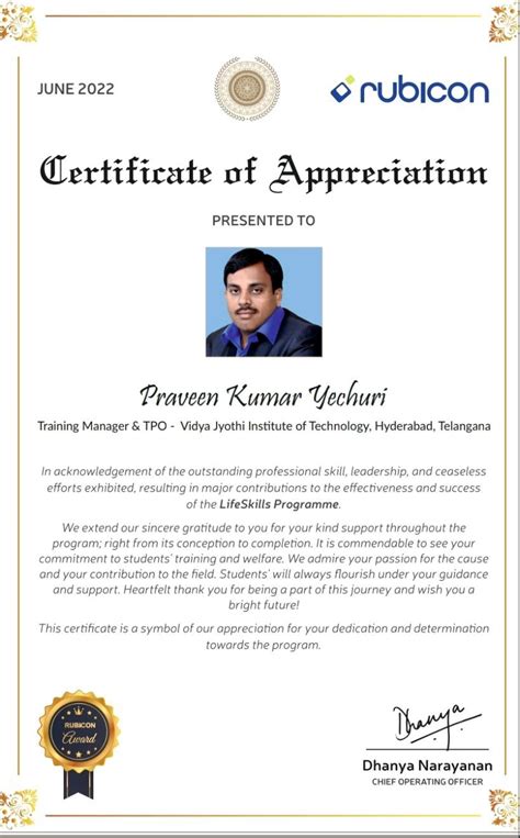 Drpraveen Kumar Yechuri On Linkedin Certificate Of Appreciation For