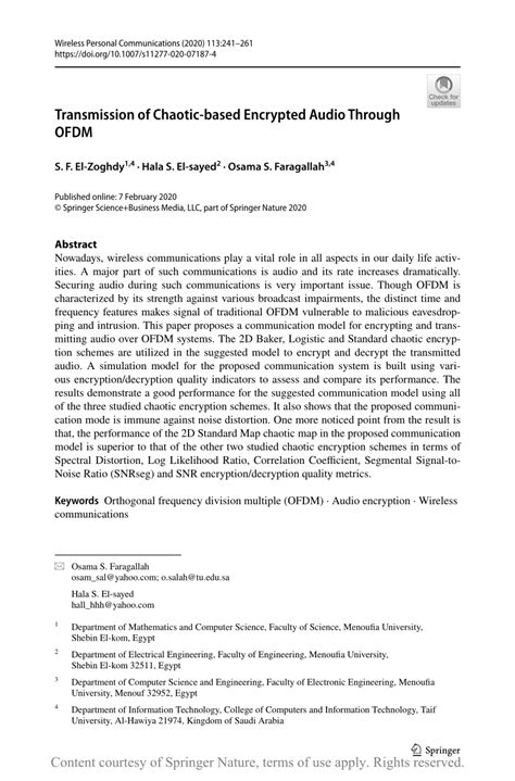 transmission of chaotic based encrypted audio through ofdm request pdf