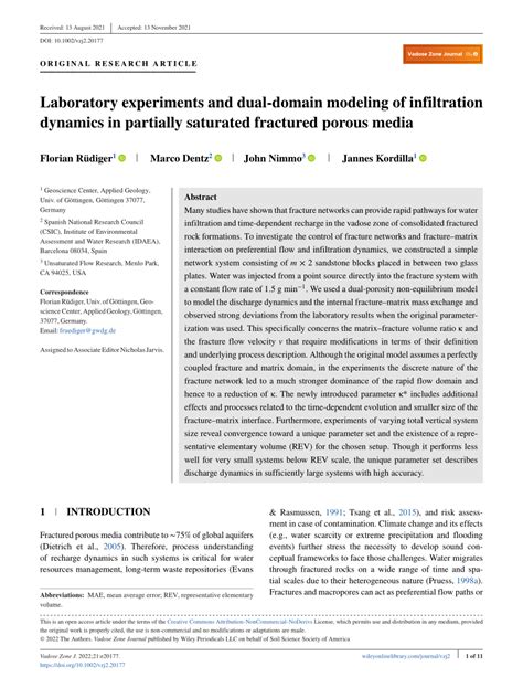 Pdf Laboratory Experiments And Dual‐domain Modeling Of Infiltration Dynamics In Partially