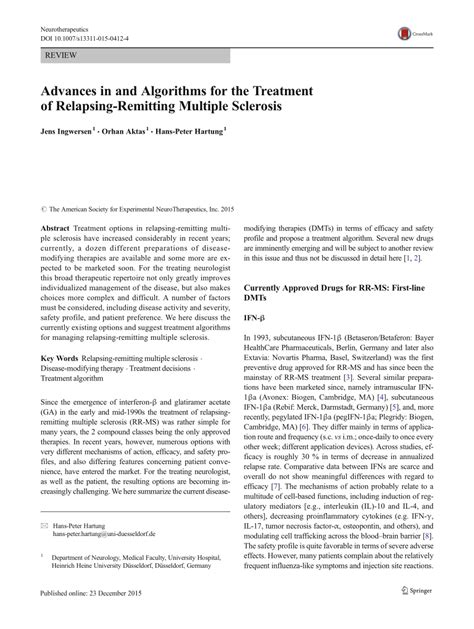 Pdf Advances In And Algorithms For The Treatment Of Relapsing