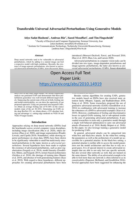 Pdf Transferable Universal Adversarial Perturbations Using Generative Models