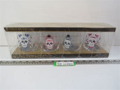 Set Of 4 Skull Glasses Nib Bodnarus Auctioneering