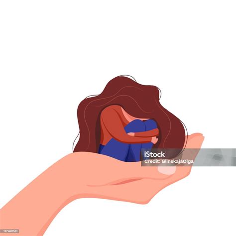 우울 슬픈 외로운 여자 불안 슬픔 벡터 만화 삽화 자살에 대한 스톡 벡터 아트 및 기타 이미지 자살 사람들 지원 Istock