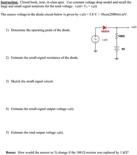 solved instructions closed book in class quiz use the constant voltage drop model and recall