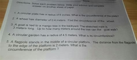 Solved Score Directions Solve Each Problem Below Write Your