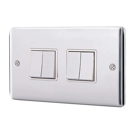 4 Gang 2 Way 10a Plate Switch Brushed Steel