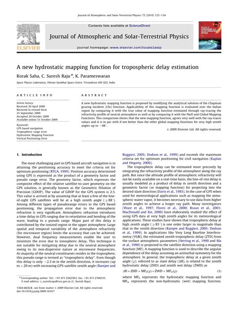 pdf a new hydrostatic mapping function for tropospheric delay estimation