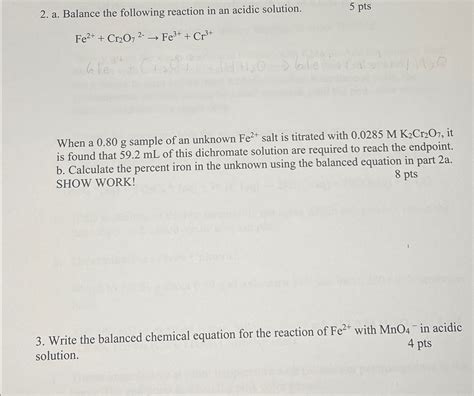 Solved a. ﻿Balance the following reaction in an acidic | Chegg.com