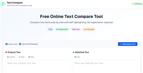 Online Text Compare — Free Diff Checker No Login