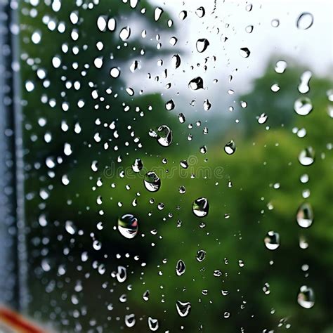 Rain Droplets Splattering On A Window Pane Creating A Serene Ad Stock
