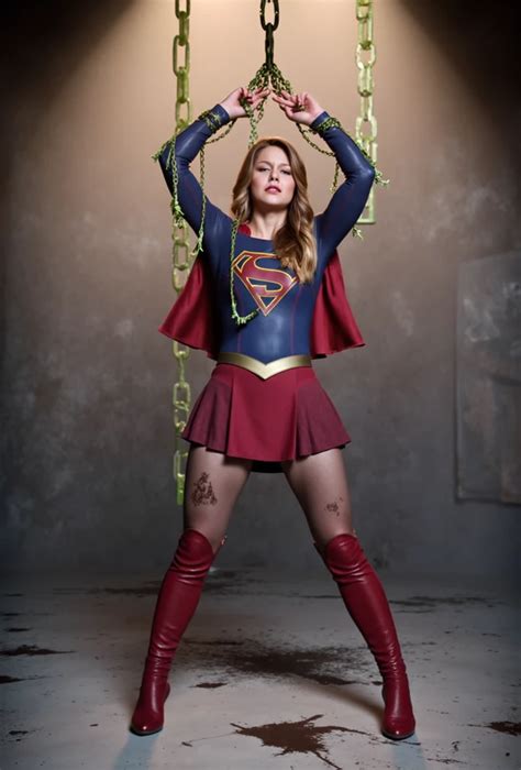 Melissa Benoist As Supergirl The Supergirl Is Kneeling And Her Hands
