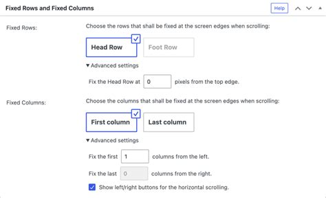 Fixed Rows And Columns · Tablepress
