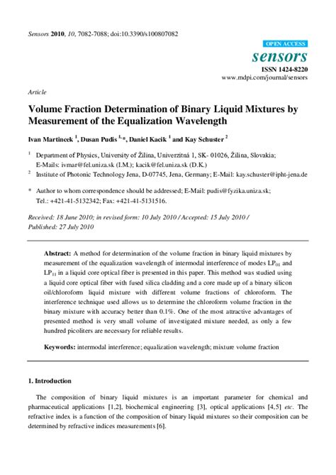 Pdf Volume Fraction Determination Of Binary Liquid Mixtures By