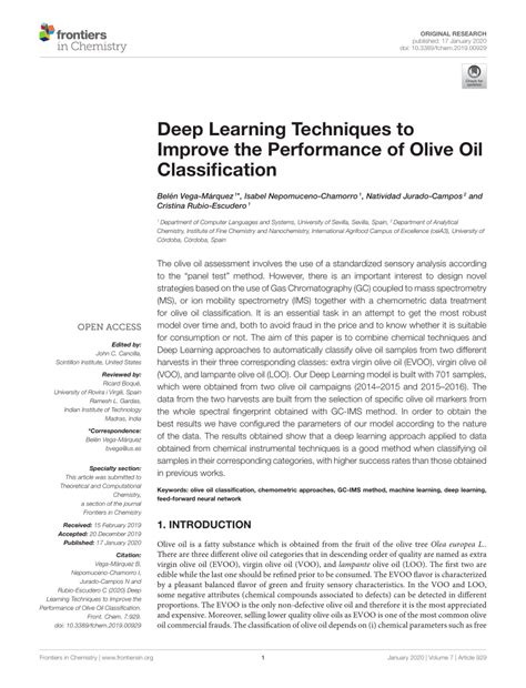 Pdf Deep Learning Techniques To Improve The Performance Of Olive Oil Classification