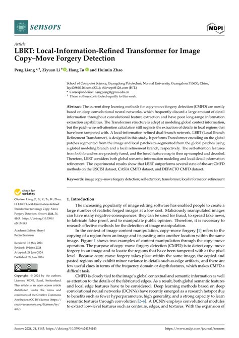 Pdf Lbrt Local Information Refined Transformer For Image Copymove