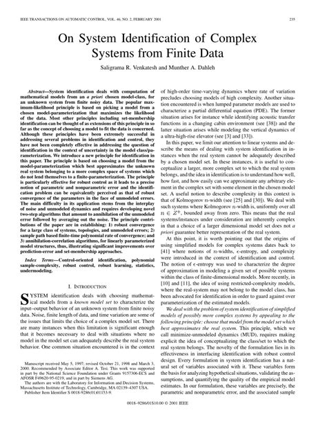 Pdf On System Identification Of Complex Systems From Finite Data