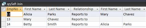 microsoft access self join queries