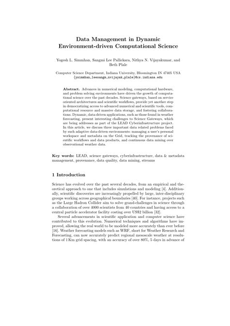 Pdf Data Management In Dynamic Environment Driven Computational Science