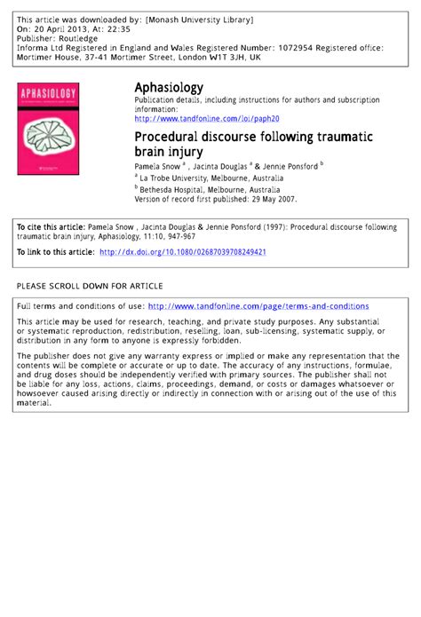 Pdf Procedural Discourse Following Traumatic Brain Injury