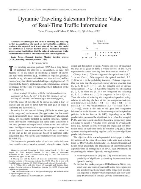 Pdf Dynamic Traveling Salesman Problem Value Of Real Time Traffic