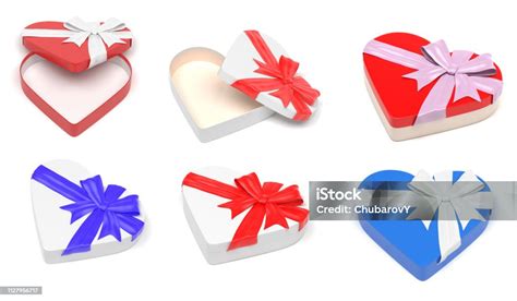 선물 상자 리본 리본으로 심장 모양에 됩니다 3d 렌더링 그림 3차원 형태에 대한 스톡 사진 및 기타 이미지 3차원 형태