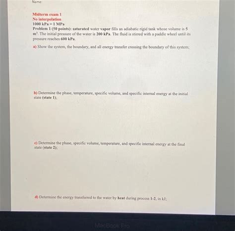 Solved Name Midterm Exam 1 No Interpolation 1000 Kpa 1