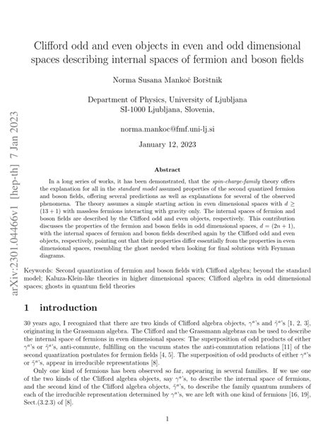 Pdf Clifford Odd And Even Objects In Even And Odd Dimensional Spaces Describing Internal