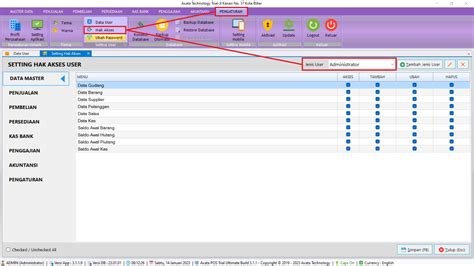 Hak Akses Dan Data User Aplikasi Kasir Axatapos