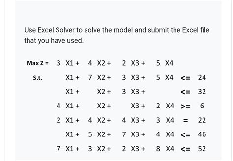Solved Use Excel Solver To Solve The Model And Submit The