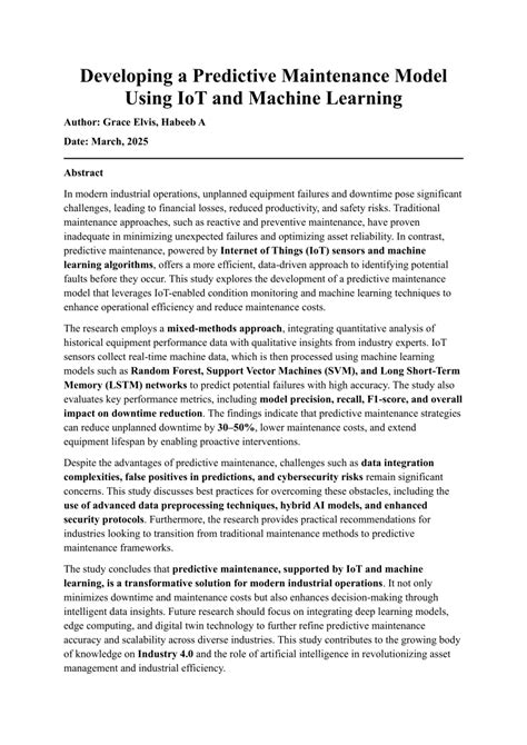 Pdf Developing A Predictive Maintenance Model Using Iot And Machine