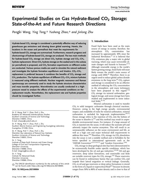 Experimental Studies On Gas Hydrate‐based Co2 Storage State‐of‐the‐art