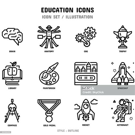 교육 아이콘 세트 웹 디자인 및 벡터 일러스트 레이 션 12 아이콘 설정 우주 비행사에 대한 스톡 벡터 아트 및 기타 이미지