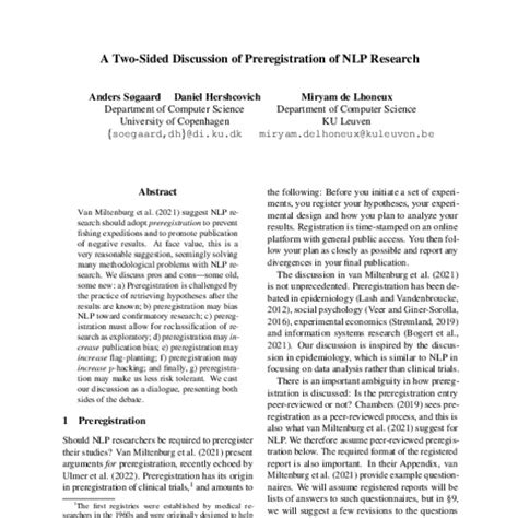 A Two Sided Discussion Of Preregistration Of Nlp Research Acl Anthology