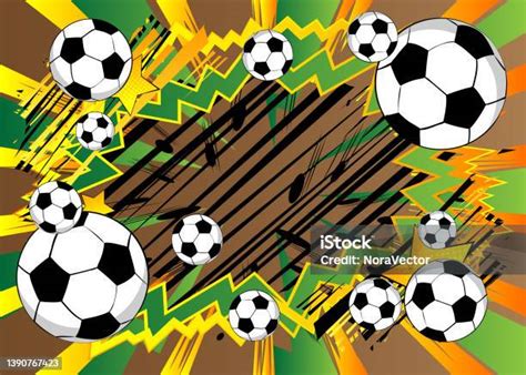 축구 공이있는 만화책 포스터 만화를 배경으로 한 축구공 경기 스포츠에 대한 스톡 벡터 아트 및 기타 이미지 경기 스포츠 경쟁 골인 Istock