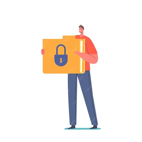 Premium Vector Tiny Male Character With Huge File Folder And Padlock