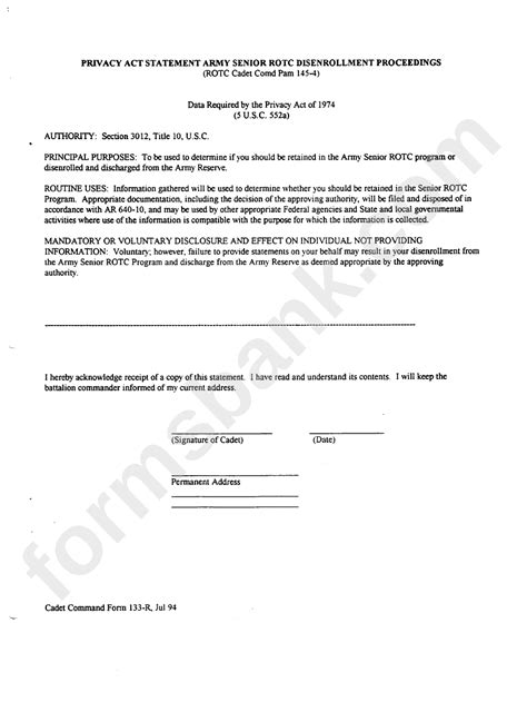 Privacy Act Statement Army Senior Rotc Disenrollment Proceedings Printable Pdf Download