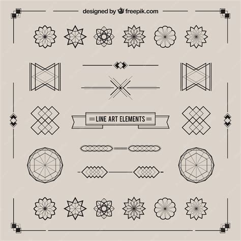 라인 아트 복고풍 요소 무료 벡터