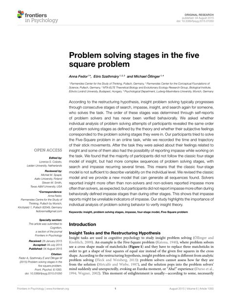 PDF Problem Solving Stages In The Five Square Problem
