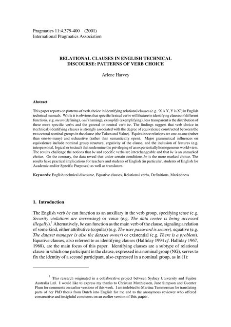 Pdf Relational Clauses In English Technical Discourse Patterns Of