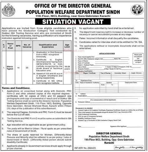 Population Welfare Department Govt Of Sindh Jobs 2023 Application Form