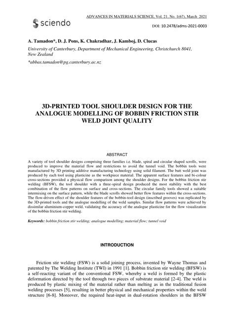 Pdf 3d Printed Tool Shoulder Design For The Analogue Modelling Of Bobbin Friction Stir Weld