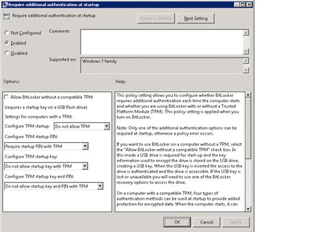 Group Policy Settings For Bitlocker Startup Options Are In Conflict