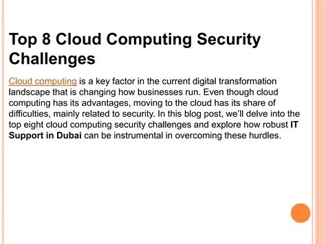 Top 8 Cloud Computing Security Challengespptx