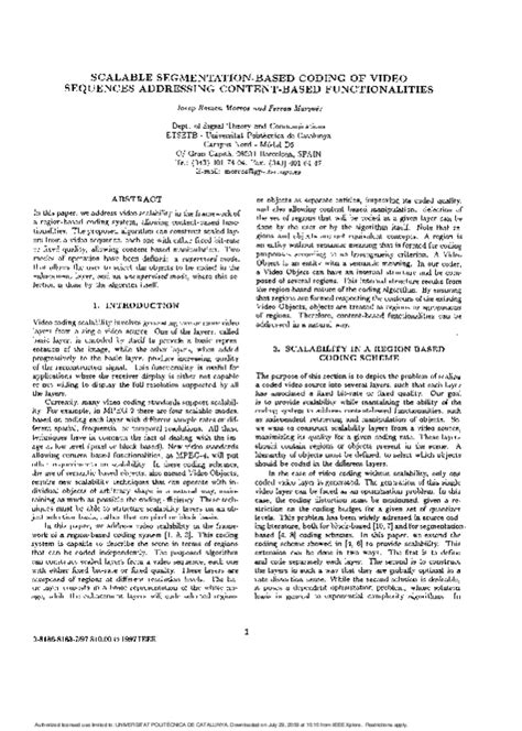 Pdf Scalable Segmentation Based Coding Of Video Sequences Addressing