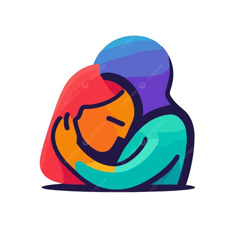 사람이 껴안고 있는 커플을 보여주는 아이콘 벡터 흰색 배경에 포옹의 단순한 다채로운 아이콘 그림자 없음 작은 프레임 중앙 Png 일러스트 및 벡터 에 대한 무료