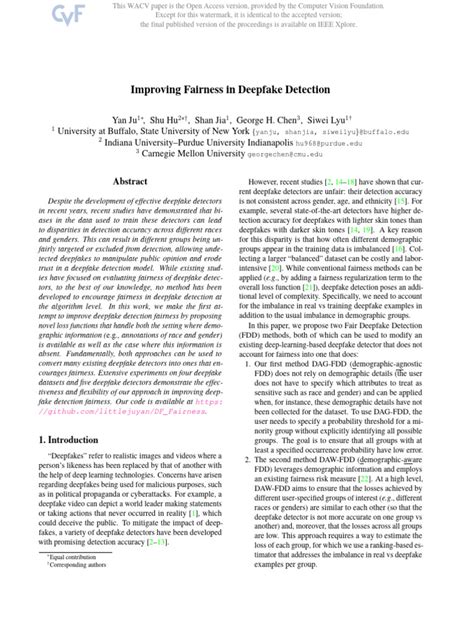 Juimprovingfairnessindeepfakedetectionwacv2024paper Pdf