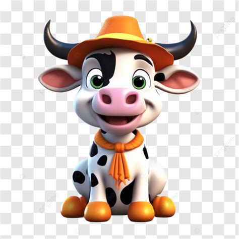 어린이 교육과 학습을 위한 검은 반점이 있는 주황색 옷을 입은 3d 소 마스코트 3d 소 마스코트 자녀교육 학습 리소스 Png 일러스트 및 이미지 에 대한 무료