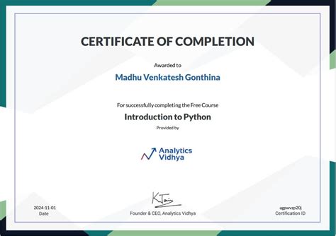 🙂btained A New Certification Introduction To Python From Analytics Vidhya Madhu Venkatesh
