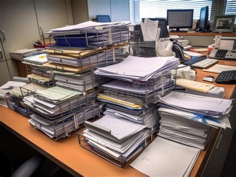 Organized Office Desk With Folder Stack Stock Illustration