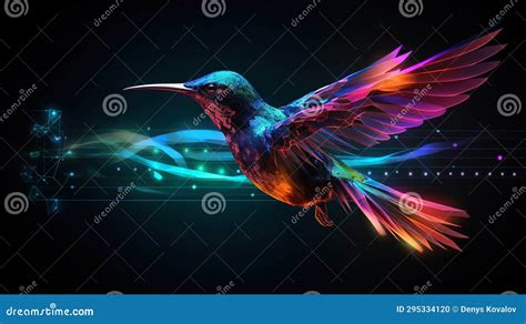 Big Data Visualization Flight Of A Digital Humming Bird In Neon Colors Information Aesthetic